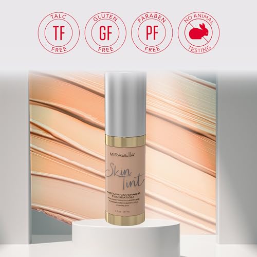 Mirabella Skin Tint Creme Liquid Foundation, Oil-Free Mineral Foundation with Medium Coverage Delivers Age-Defying Benefits and Hydration with Hyaluronic Acid, Squalane, & Allantoin