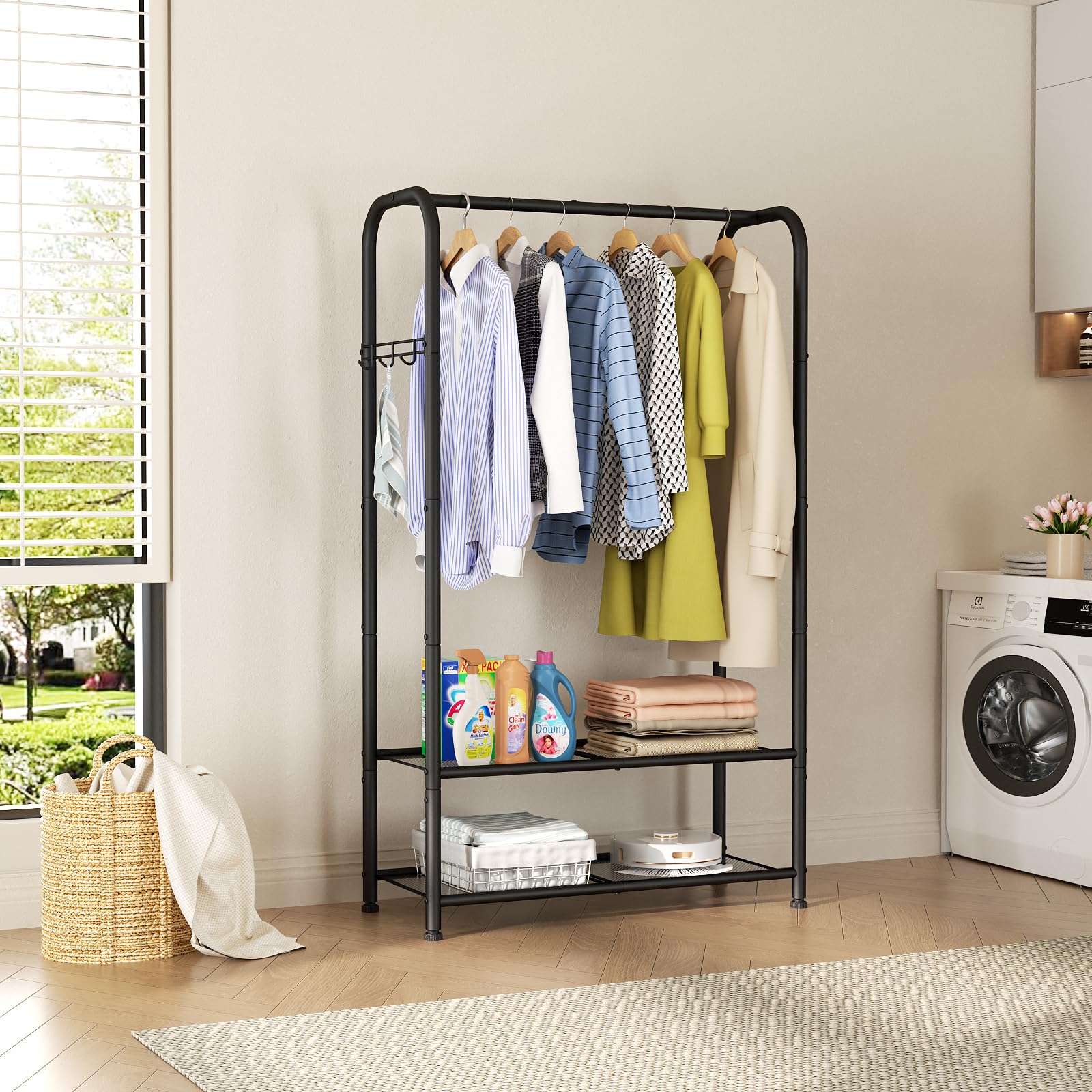 SINGAYE Clothing Racks For Hanging Clothes Rack Portable Closet Garment Coat Rack With Shelves Heavy Duty Hanger Stand Wardrobe Free Standing Closet