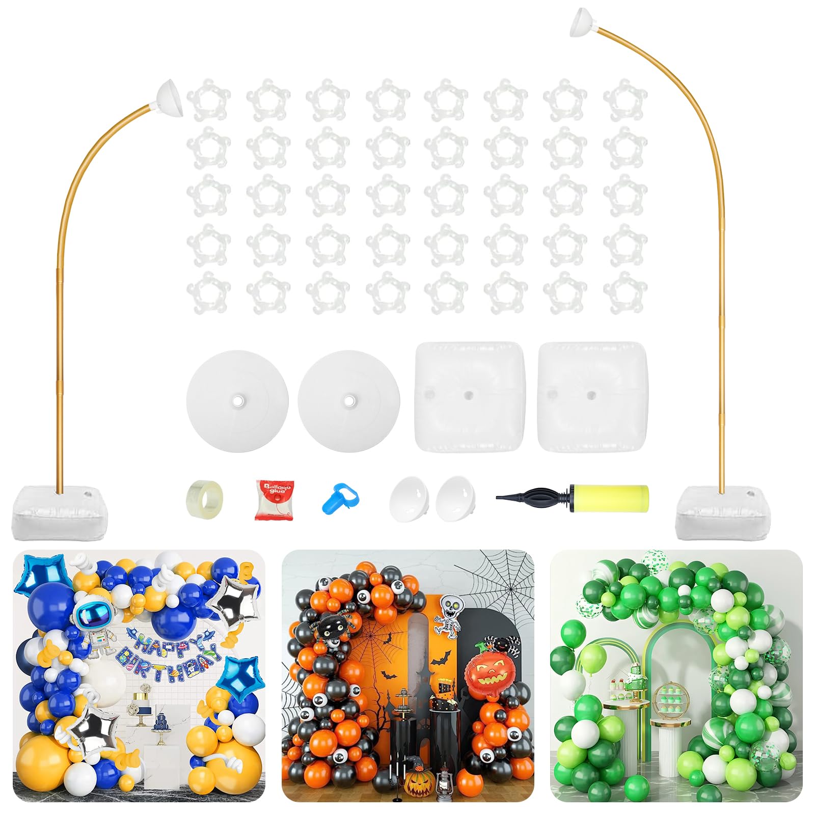 Versatile Balloon Arch Kit - Adjustable 8.2FT & 6FT Bendable Balloon Stand with Bases and Manual Pump, Perfect for Weddings, Birthdays, Baby Showers, Holidays, Graduations, Party Decorations (White)