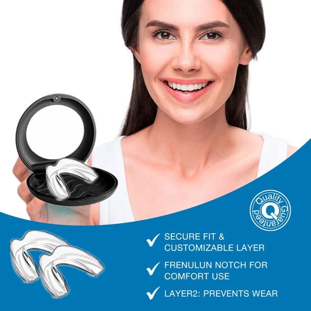 Pack of 4 Custom Mouth Night Guard for Teeth Grinding Clenching Bruxism, Sport Athletic, Whitening Tray, Including Magnetic Mirror Box (Black)