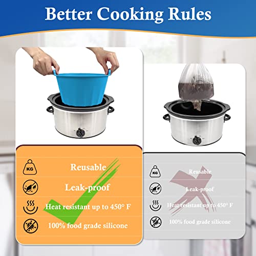 Kilrygh 4QT Slow Cooker Liners, Silicone Crock Pot Liners fit Crock-Pot 4 Quart Oval Slow Cooker, Reusable Leakproof Silicone Crockpot Liner, Dishwasher Cleanable Crockpot Liner