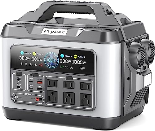 PryMax Steelite 1200W Portable Power Station 1110Wh Solar Generator AC Outlet Pure Sine Wave Backup Lithium Battery Camp Power Supply LED Lamp for Ourdoor Home Use CPAP RV Power Outage Emergency