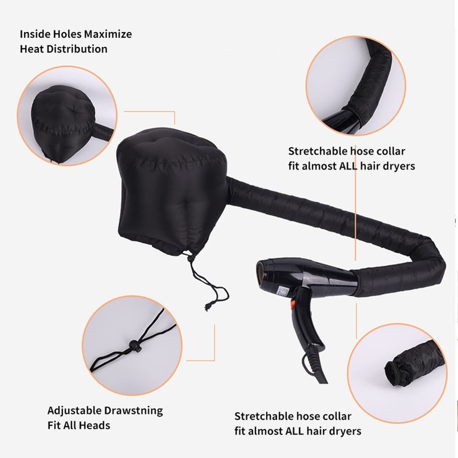 Portable Soft Hair Drying Cap Bonnet Hood Hat Womens Blow Dryer Home Dry Hair Cap Hairdressing Salon Supply Adjustable Accessory (Silver)