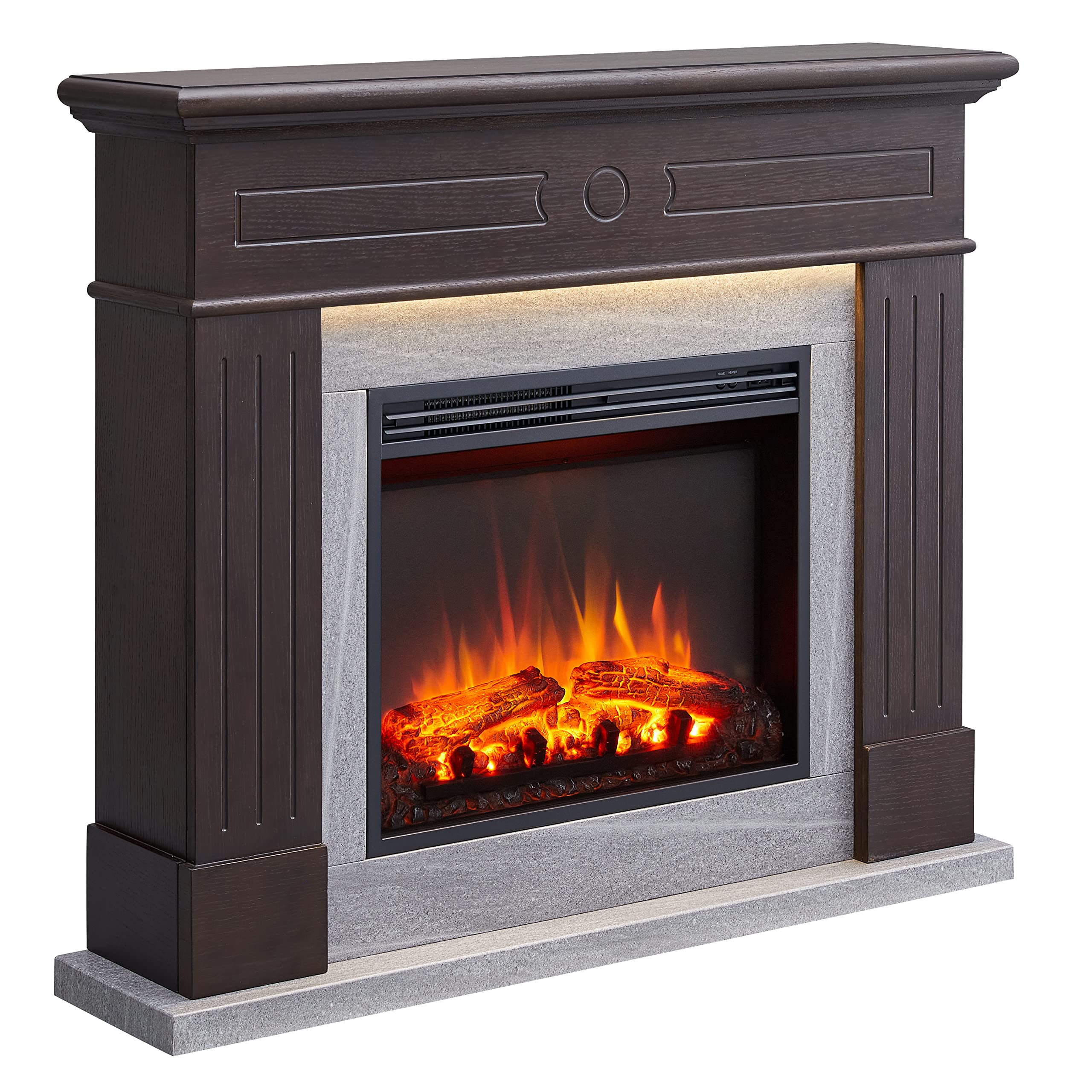 LegendFlame Fireplace Suite Alton, 43 Inch Mantel Surround, Cream White Finish, with 23 Inch Electric Fireplace Insert, 750W/1500W, Weekly Timer, Mood Light, Remote Control