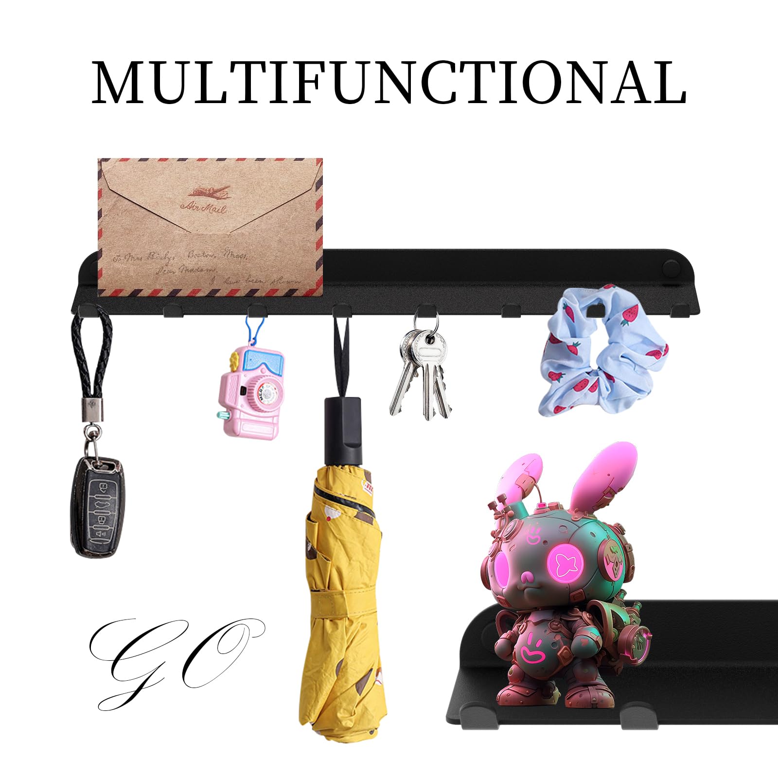 STAOVA 2Pcs Key Holder for Wall, 16 Hooks,Black Key Hangers for Wall Decor No Drill for Living Room, Office、Kitchen,Decorative Key and Mail Holder