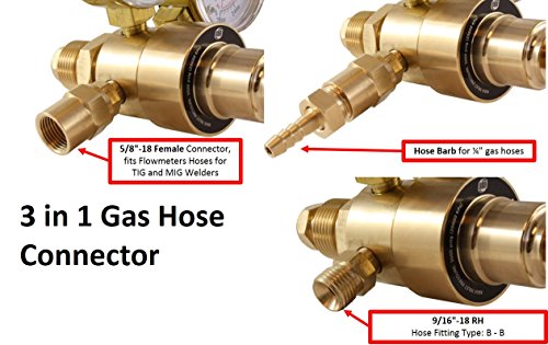 Industrial Argon Regulator/Flowmeter Gauges for MIG and TIG Welders + 5 Feet Hose - SÜA