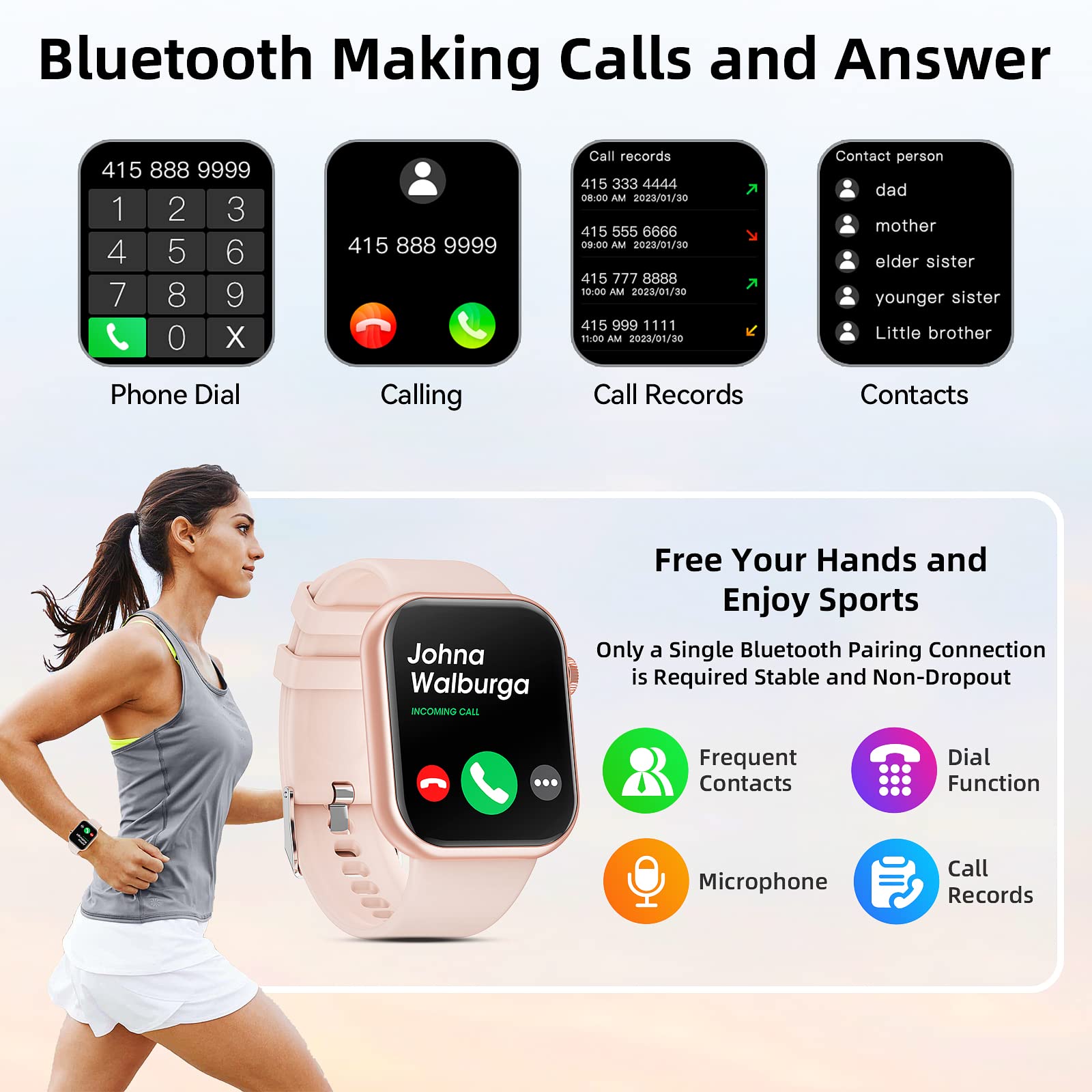 mingwear Smart Watch for Women Bluetooth Call (Answer/Make Call), 1.83" Full Touch Screen Smartwatch Fitness Watches with Heart Rate Sleep Monitor,Sports Modes,Activity Tracker for Android iOS(Pink)…