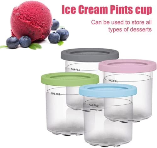 TYWAG 2/4Pcs Ice Cream Pints Cup, Ice Cream Containers with Lids for Ninja Creami Pints, Safe & Leak Proof Ice Cream Pints Kitchen Accessories for NC301 NC300 Series Ice Cream Maker (Blue+Green)