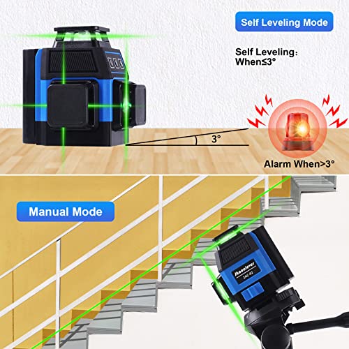 Laser Level Self Leveling - Jkaoclever 12 Lines 3x360° Laser Tool, 150FT Green Cross Line Lazer Level for Construction/Picture Hanging -Vertical/Horizontal Line, 2 Rechargeable Batteries, Wall Bracket