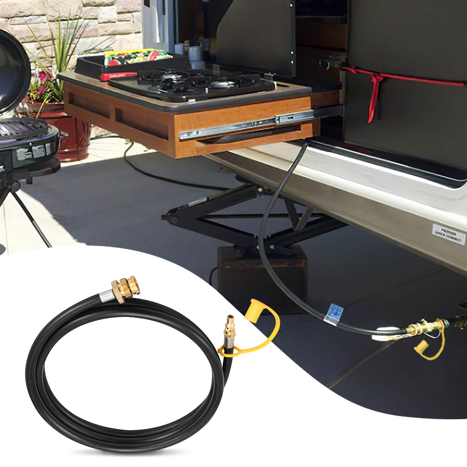 Kohree 7ft Propane Quick Connect Hose for RV to Gas Grill, 1/4" LP Quick Connect Propane Hose for 1 LB Portable Appliance to RV 1/4" Female Quick Disconnect