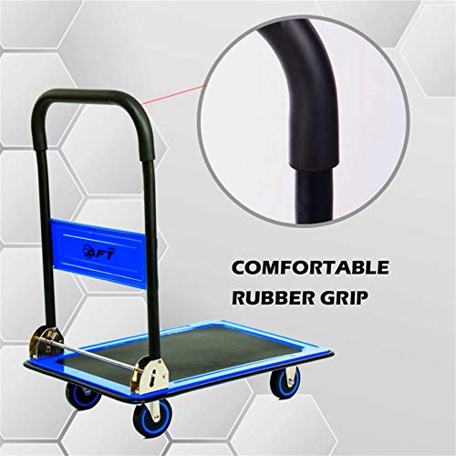 Push Cart Dolly AFT PRO USA Push Platform Truck Folding Rolling Flatbed Cart 360 Degree Swivel Wheels Foldable Handle (Blue, 330LB)