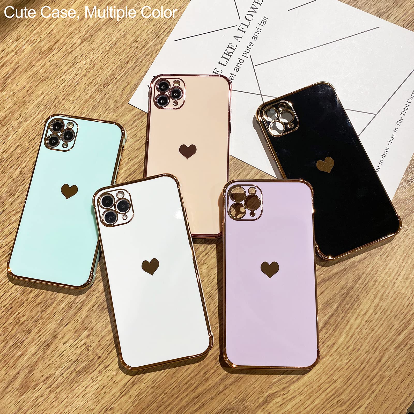 niufoey Designed for iPhone 11 Pro Max Case for Women,Luxury Love Heart Plating Phone Case with Camera Protection,Soft TPU Bumper with Small Love Pattern,Airbag Shockproof Case Cover 6.5 inch-Purple
