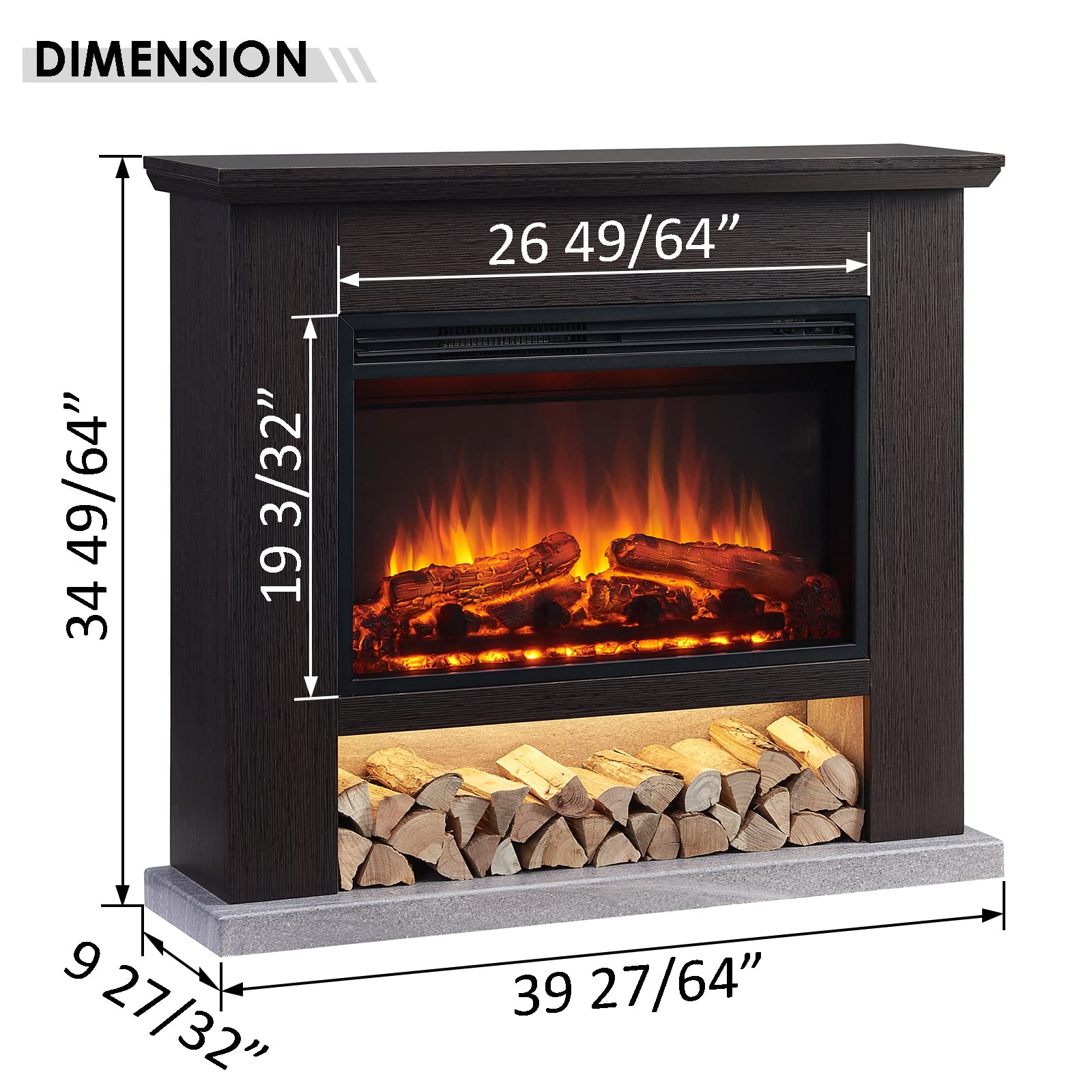 LegendFlame® Camille Electric Fireplace with 39.5" Mantel Surround and Jaden 27" Insert, Natural Oak Finish