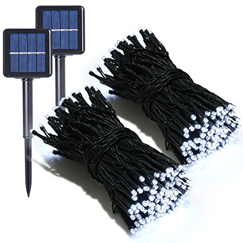 NiHoo Each 72 FT 200 LED Solar Outdoor String Lights,2 Pack Christmas Lights Waterproof with 8 Modes, Clear Bulbs Fairy Tree Light for Party Patio Garden Wedding Yard Decor(Cool White)