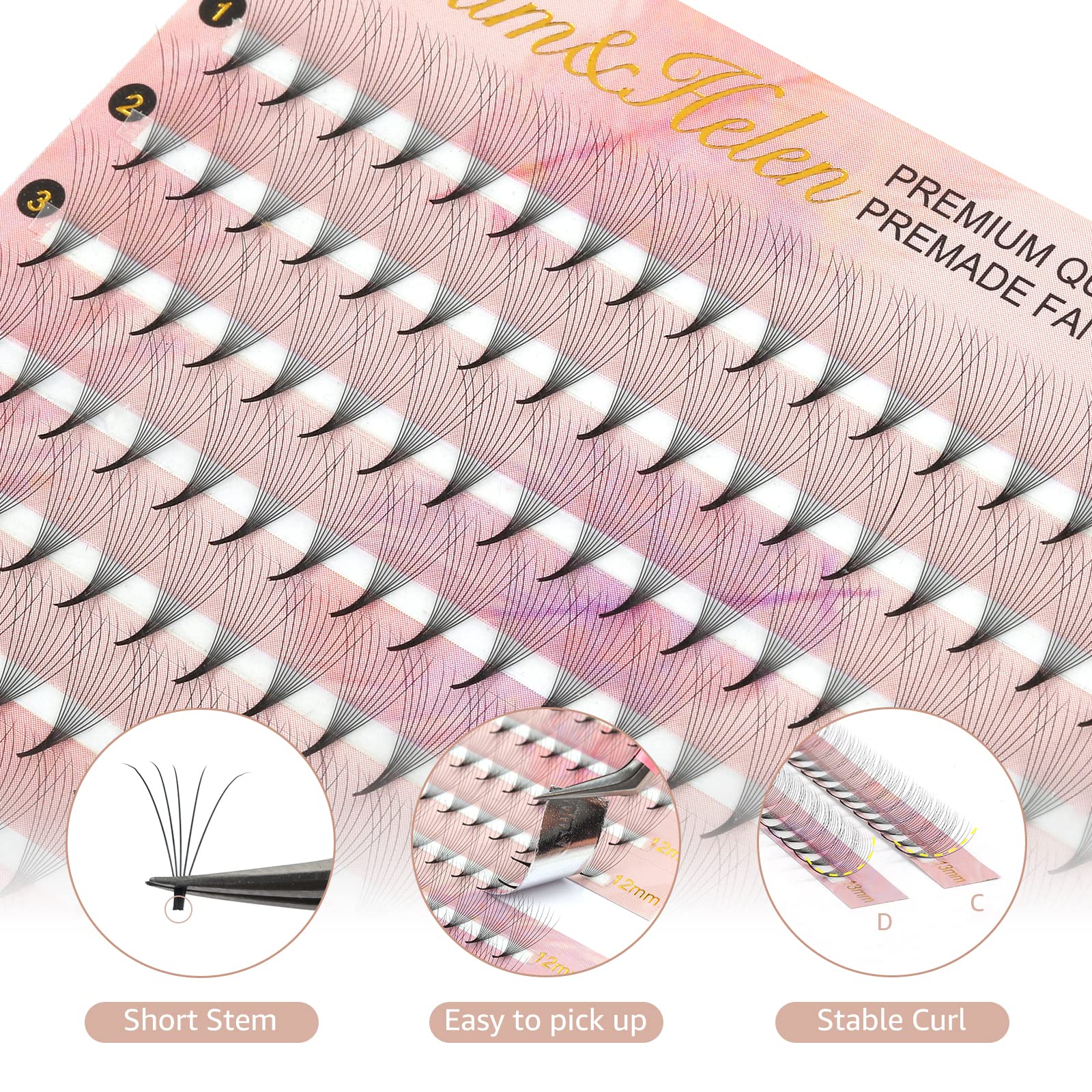 Premade Fans Eyelash Extensions 8D/10D 0.07 C/D Mixed Lengths 8-15mm 400 Fans XL Tray Pointy Base Promade Individual Lashes Extension(10D 0.07C 8-15MM)