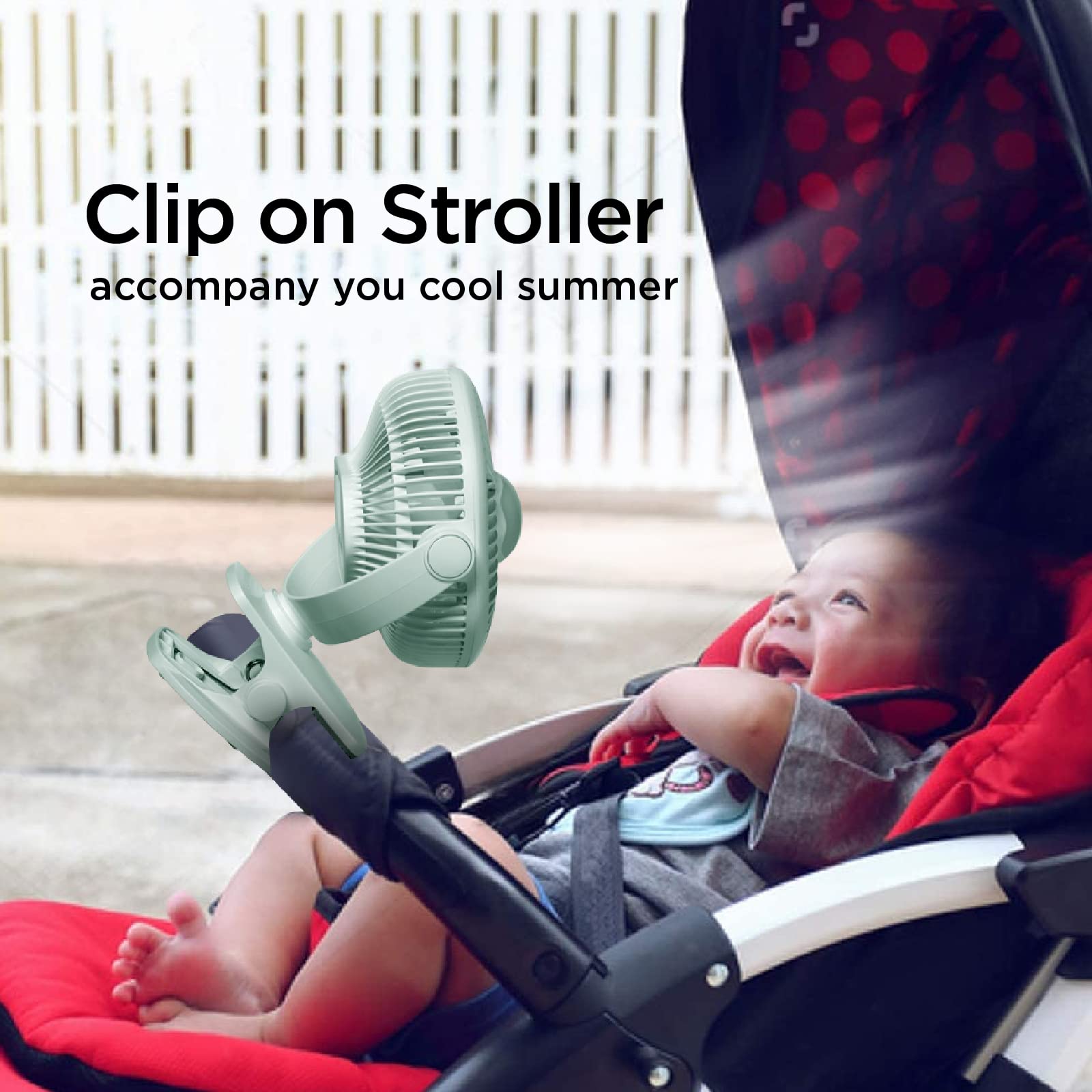 Portable Clip on Fan with LED Light - Battery Operated Fan, Small Rechargeable Powerful USB Desk Fan, 3 Speed Quiet Mini Table Fan, Rotate Personal Fan for Home Office Stroller Car Camping (Green)