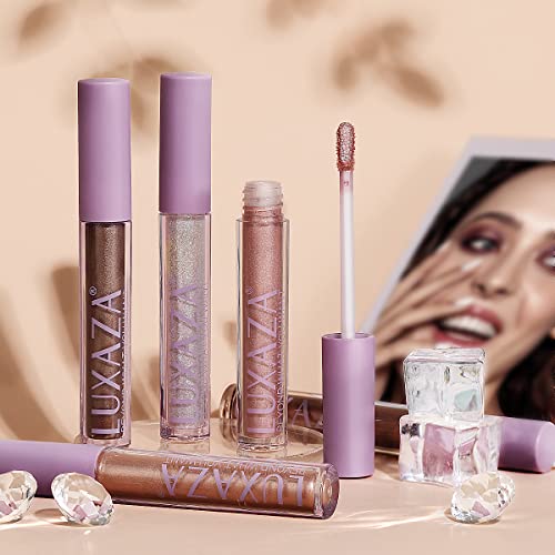 LUXAZA 5Pcs Liquid Eyeshadow Set,Shimmer & Metallic Glitter Eyeshadow,Highly Pigmented Long Lasting Liquid Shadow Eye Makeup,5 Colors Quick-Drying Sparkling Eye Shadow Makeup Set