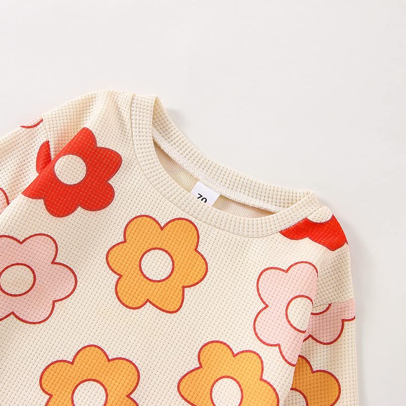 Newborn Baby Girls Boys Oversized Sweatshirts Romper Puff Sleeve Bodysuit Sweater Fall Winter Pullover Tops (Flower, 0-6M)