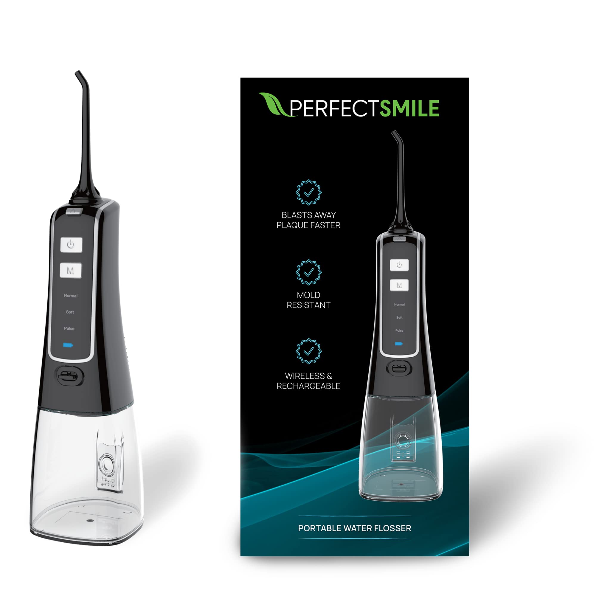 Perfect Smile Handheld Water Flosser | Makes Flossing Easy for Grownups & Kids - Wireless + Rechargeable - Clinically Proven to Remove Plaque | Dentist-Trusted