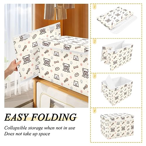 Krafig Foldable Storage Box Large Cube Organizer Bins Retro Cute Dogs Containers Baskets with Lids Handles for Closet Organization, Shelves, Clothes, Toys
