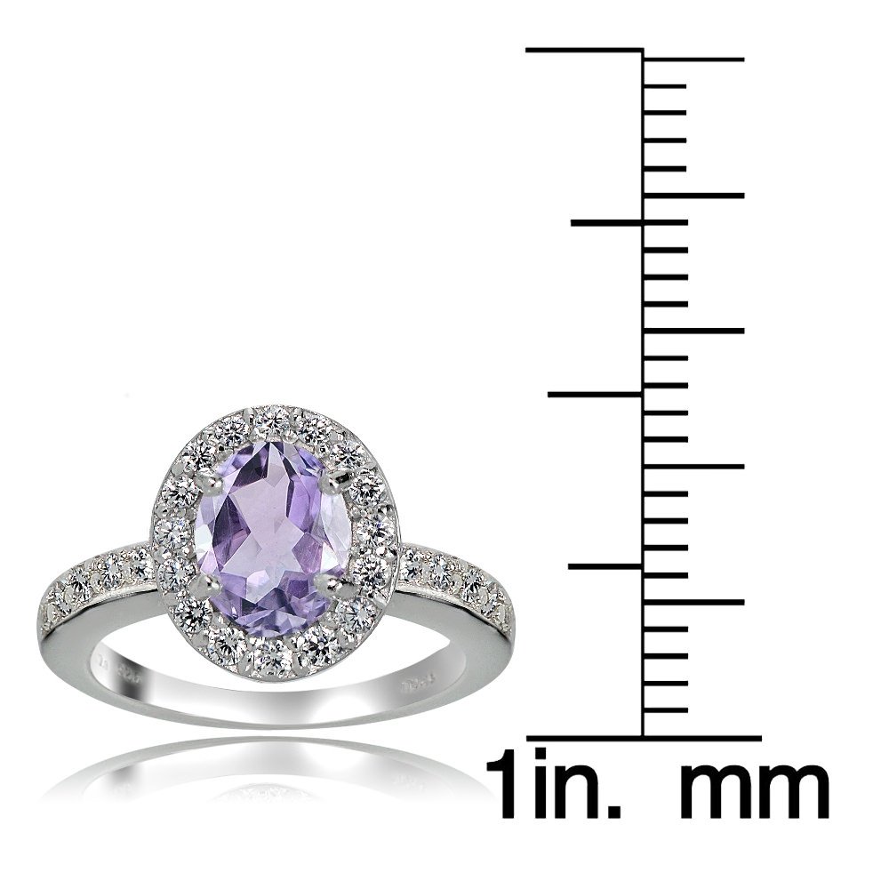 Ice Gems Sterling Silver Amethyst and White Topaz Oval Halo Ring