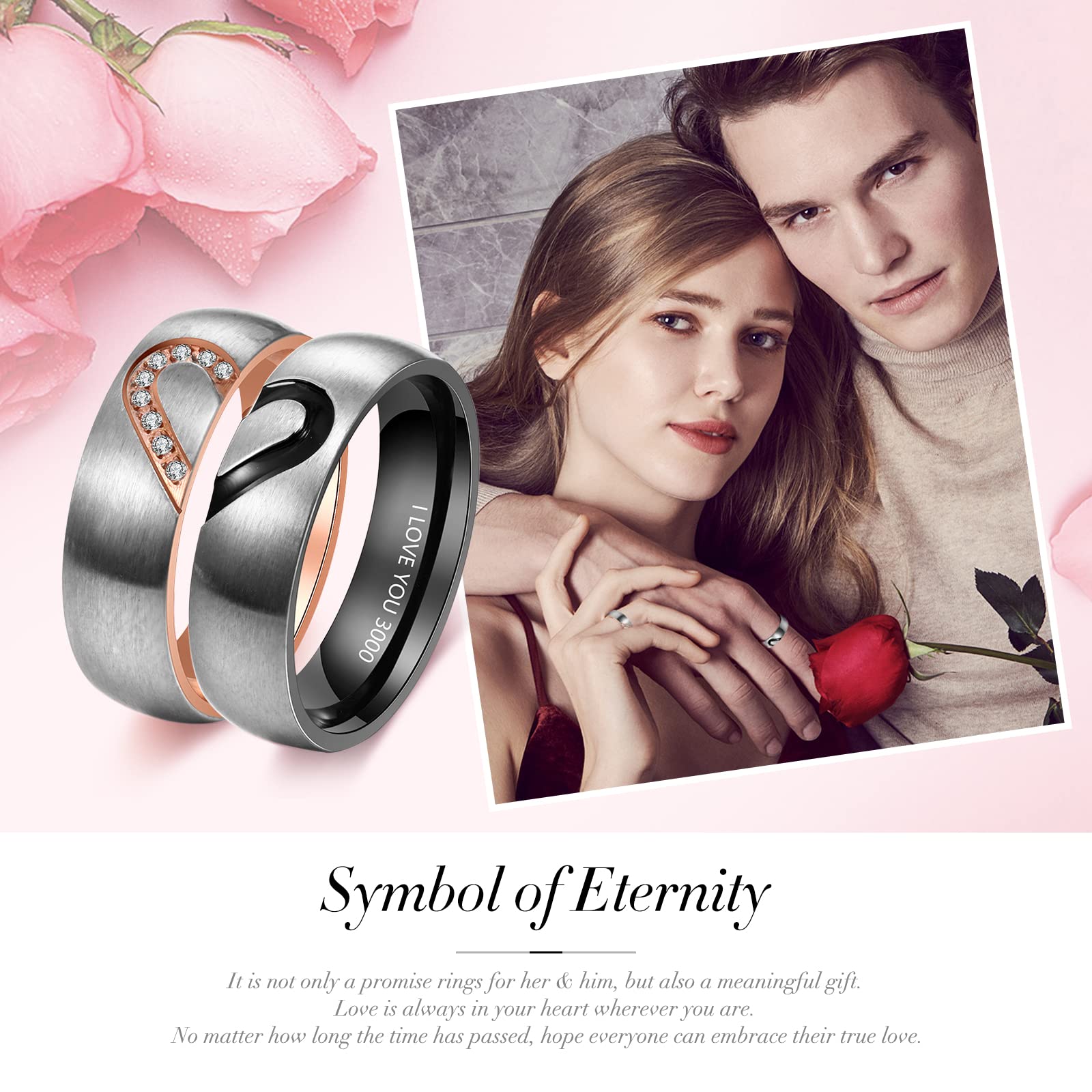 Nobelook Personalized Promise Rings Matching Rings, Custom Couples Rings Set Stainless Steel His & Hers Engagement Rings for Valentines Day Couples Jewelry Wedding Bands (Silver 1 - couple)