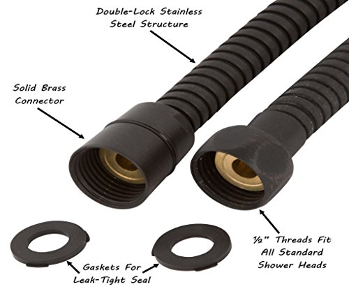 Universal 60 Inch Flexible Shower Hose - Extra Long, Stainless Steel, Double-Buckle For Handheld Showerhead - Oil-Rubbed Bronze