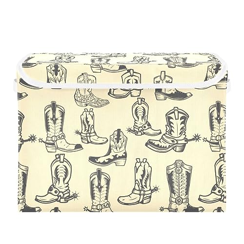 Krafig Foldable Storage Box Large Cube Organizer Bins Cowboy Boots Containers Baskets with Lids Handles for Closet Organization, Shelves, Clothes, Toys