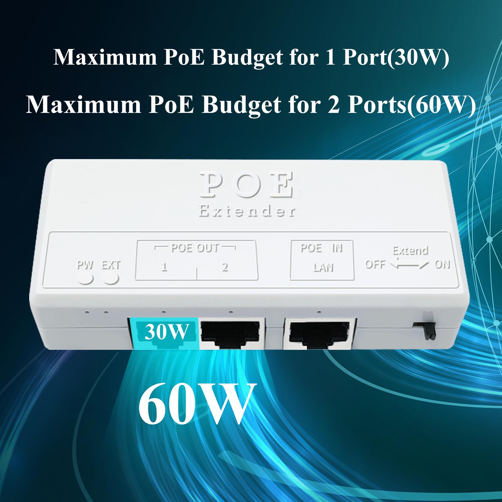 Poe Extender, 1 in 2 Out PoE+ Repeater, 10/100Mbps, Extends 250m, 60W Comply with IEEE802.3af/at for PoE Switch/Injector and Security POE Camera Over Cat5/6 Cable