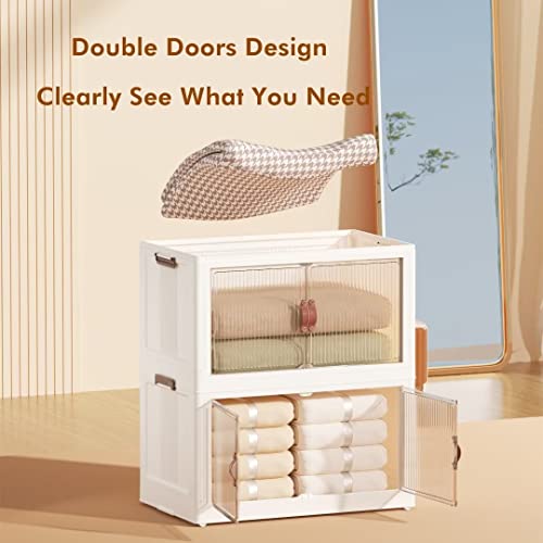 OEMVALATY 4-tier storage bins with lids,large plastic storage bins with lids and doors 60 Qt(16 Gal) per tier,closet organizers and storage,Stackable storage box,Folding Storage Box with Wheels