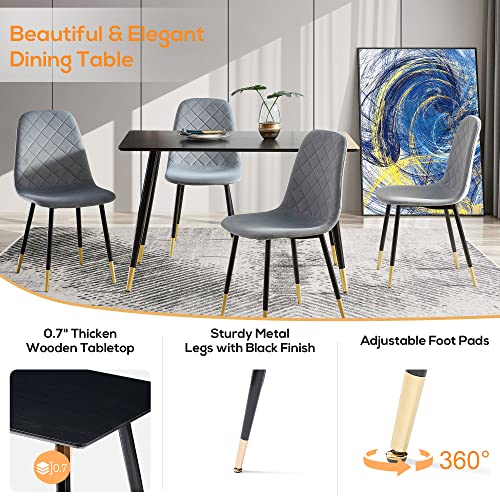 Ufurpie 5-Piece Dining Table Set, 47'' Rectangle Kitchen Table and 4 Grey Velvet Chairs,Solid Metal Gold Legs, Perfect for Kitchen, Breakfast, Dining Room Set for 4