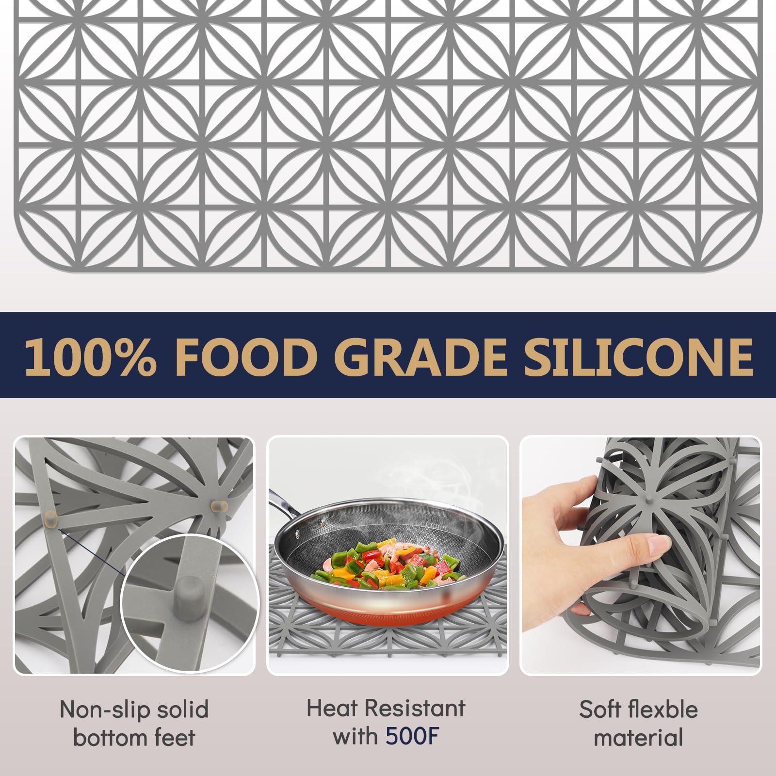 Sink Protectors for Kitchen Sink, 28.3"x 14.3" Large Non-slip Silicone Sink Mat, Heat Resistant Sink Matt Grid Cuttable Drain Openings, Sink Protectors for Stainless Steel Bottom of Kitchen Sink