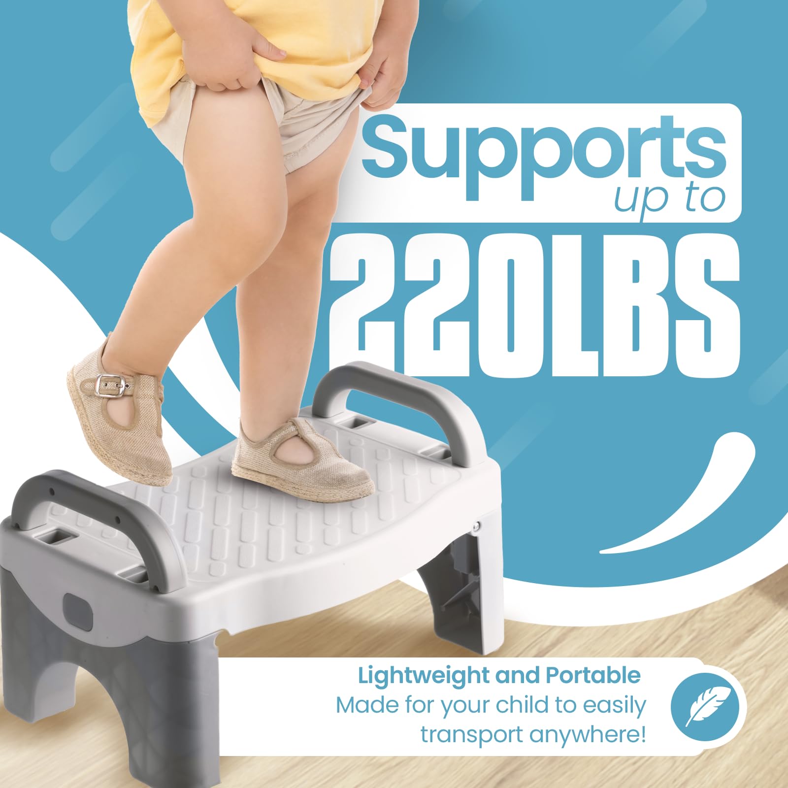 KinderSenseĀ® Foldable Step Stool for Kids with Handles - Toddler Folding Foot Stool for Bathroom Sink, Potty Training and More - Adjustable and Removable Handles