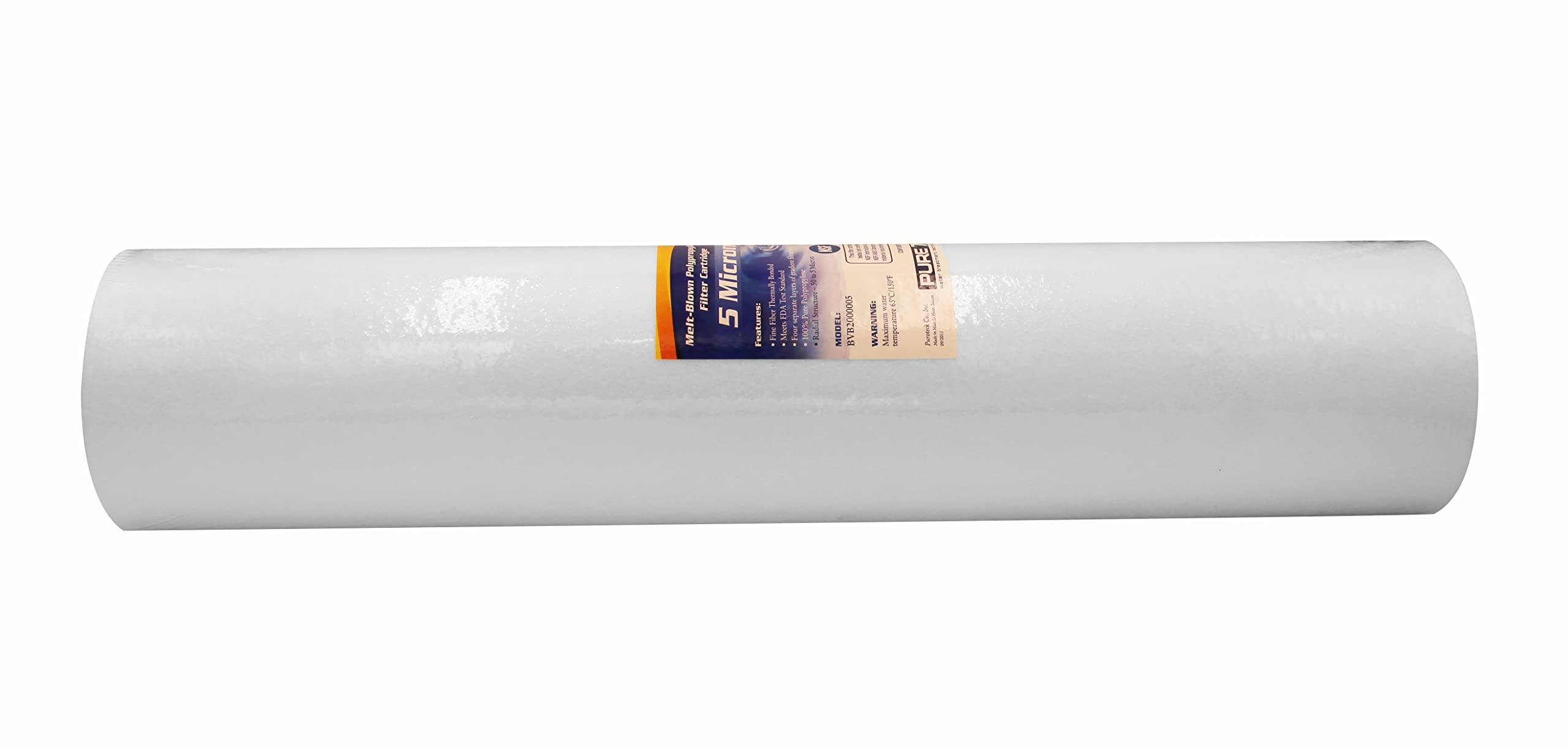 PureT BVB2000005 20x4.5" Water Sediment Filter - NSF Certified - Spun Poly Filter Removes Sediment and Other Organic Debris (5 u Micron Rated)