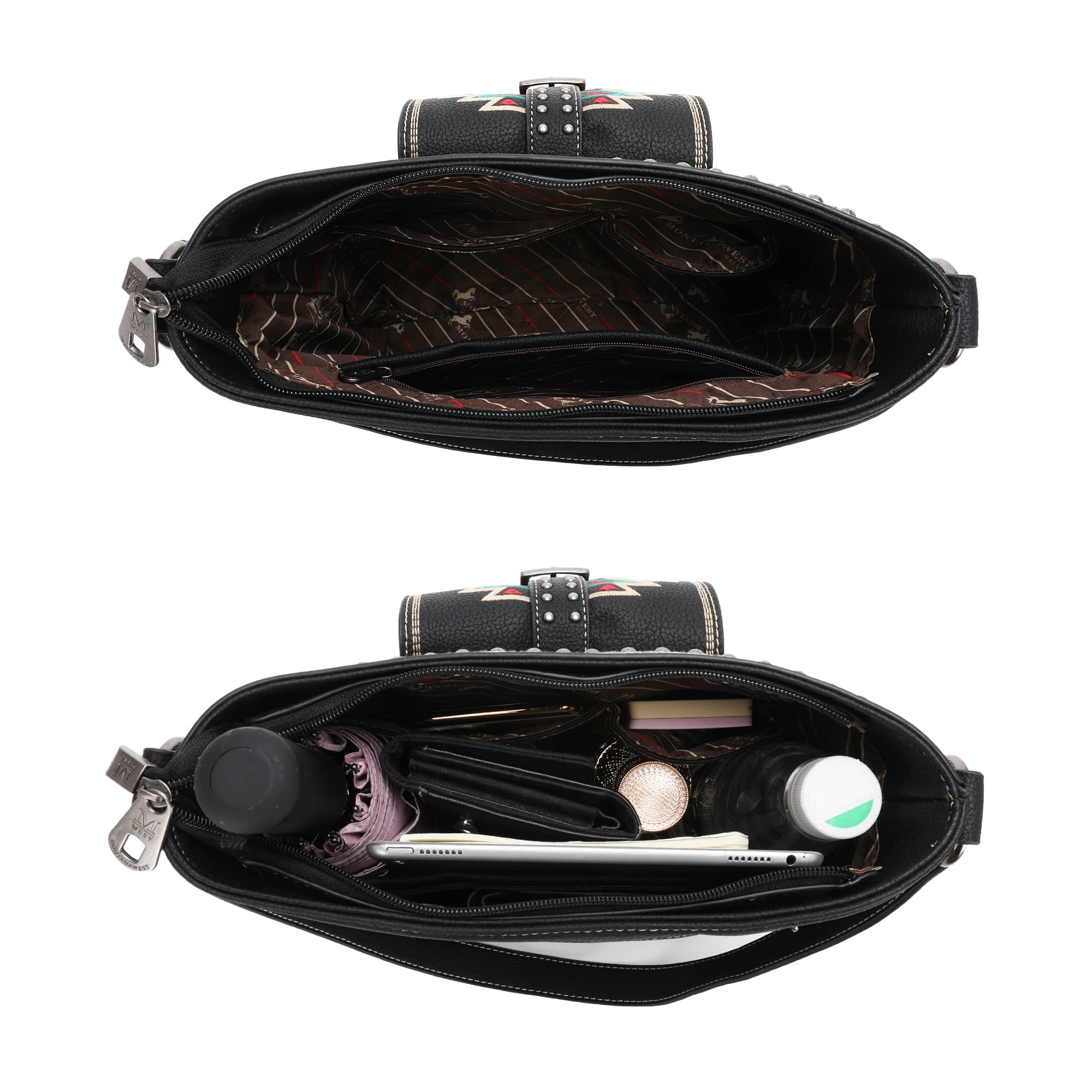Montana West Aztec Collection Hobo Purses for Women Western Shoulder Bag with Wallet MW1123G-918BK+W