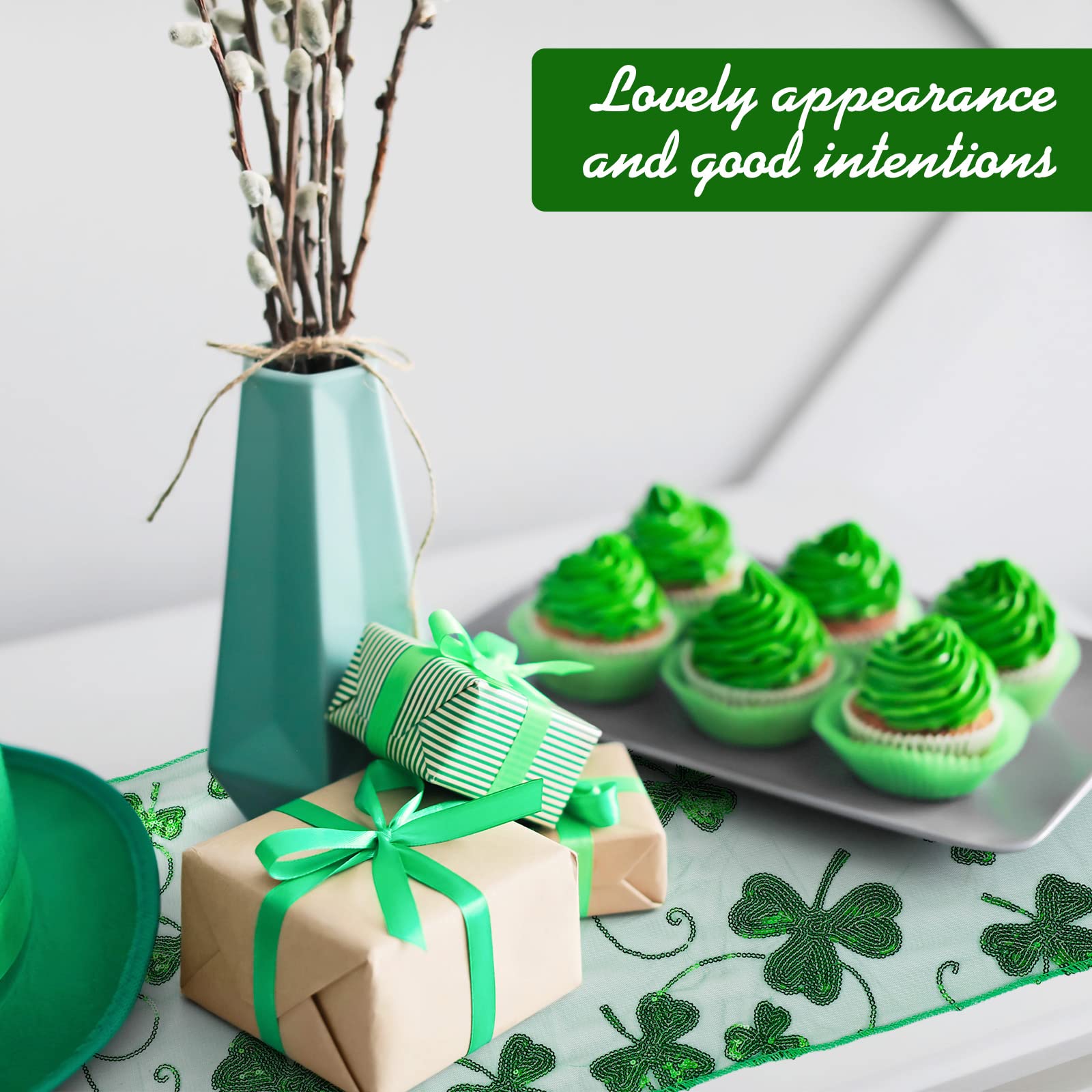 St Patrick's Day Sequin Table Runner Decoration Lucky Shamrock Table Runners with Green Irish Shamrock Sequin 72 x 12 Inch Rectangle Table Runner for St Patricks Day Party Event Decorations(1 Pcs)
