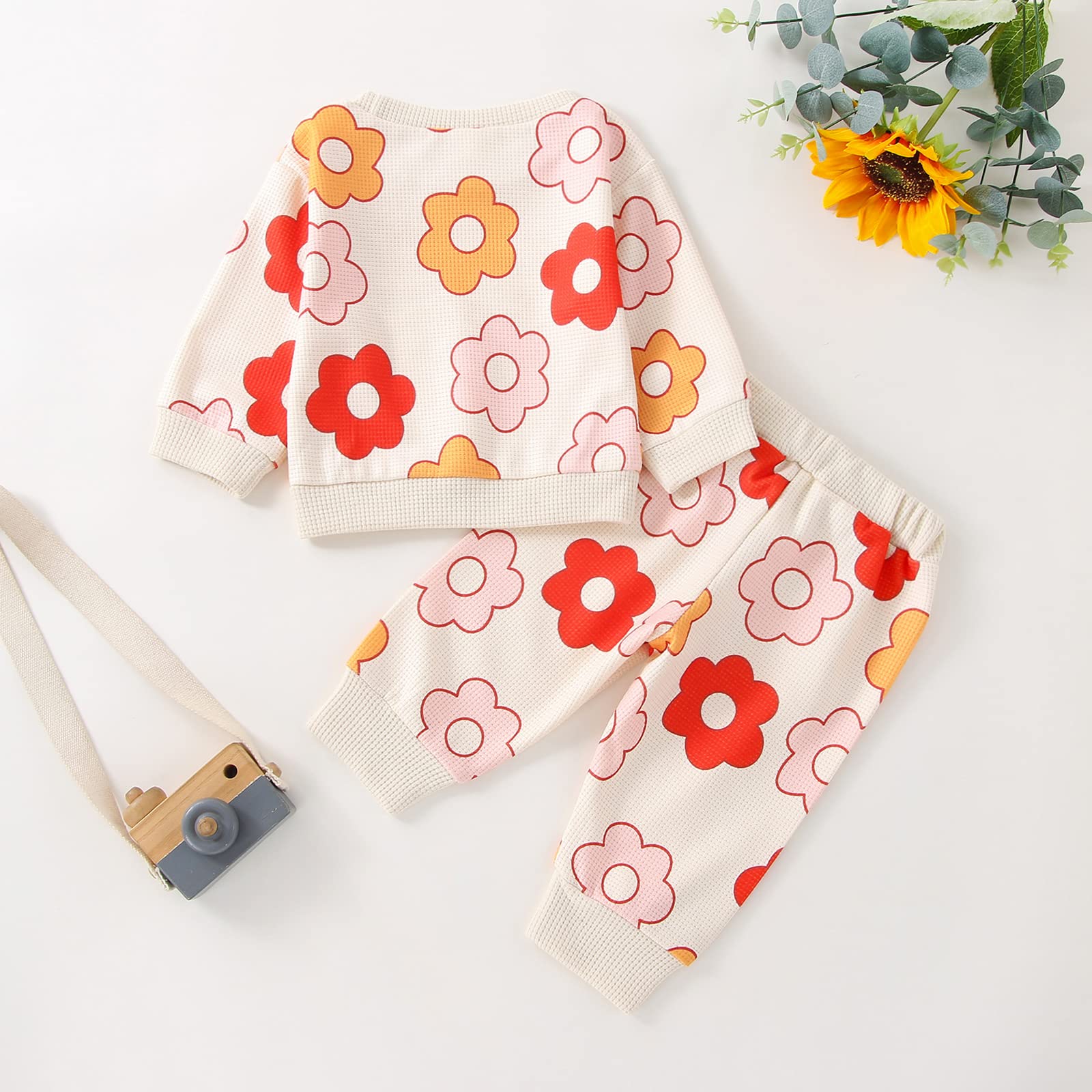 Newborn Infant Baby Girl Floral Clothes Set Long Sleeve Pull On Top Long Pants 2Pcs Fall Winter Outfits (Floral Set A,12-18 Months)