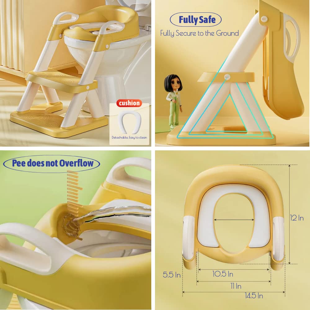 Potty Training Seat,Toddler Potty Seat for Toilet with Step Stool,Fully Secure to the Ground and Anti-Slip (Yellow)