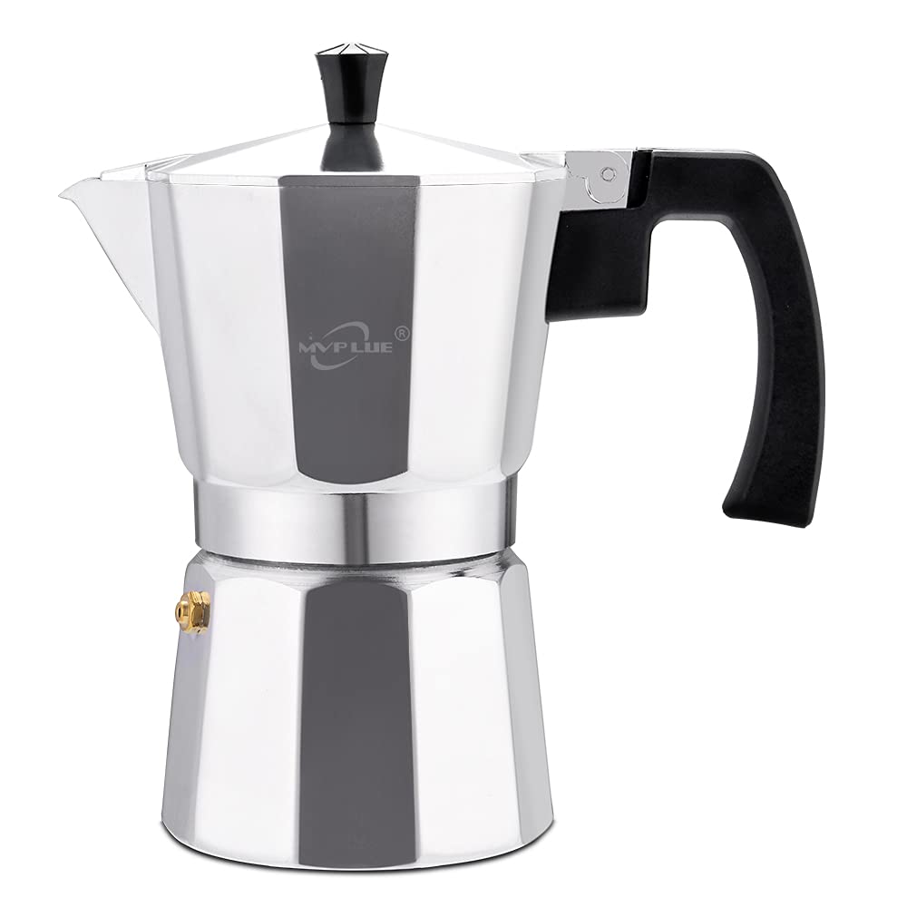 MVPLUE Classic Stovetop Espresso Maker 6 Cup ,Moka Pot Aluminum Silver,Cuban Coffee Maker, Make Delicious Coffee Easily at Home And Camping