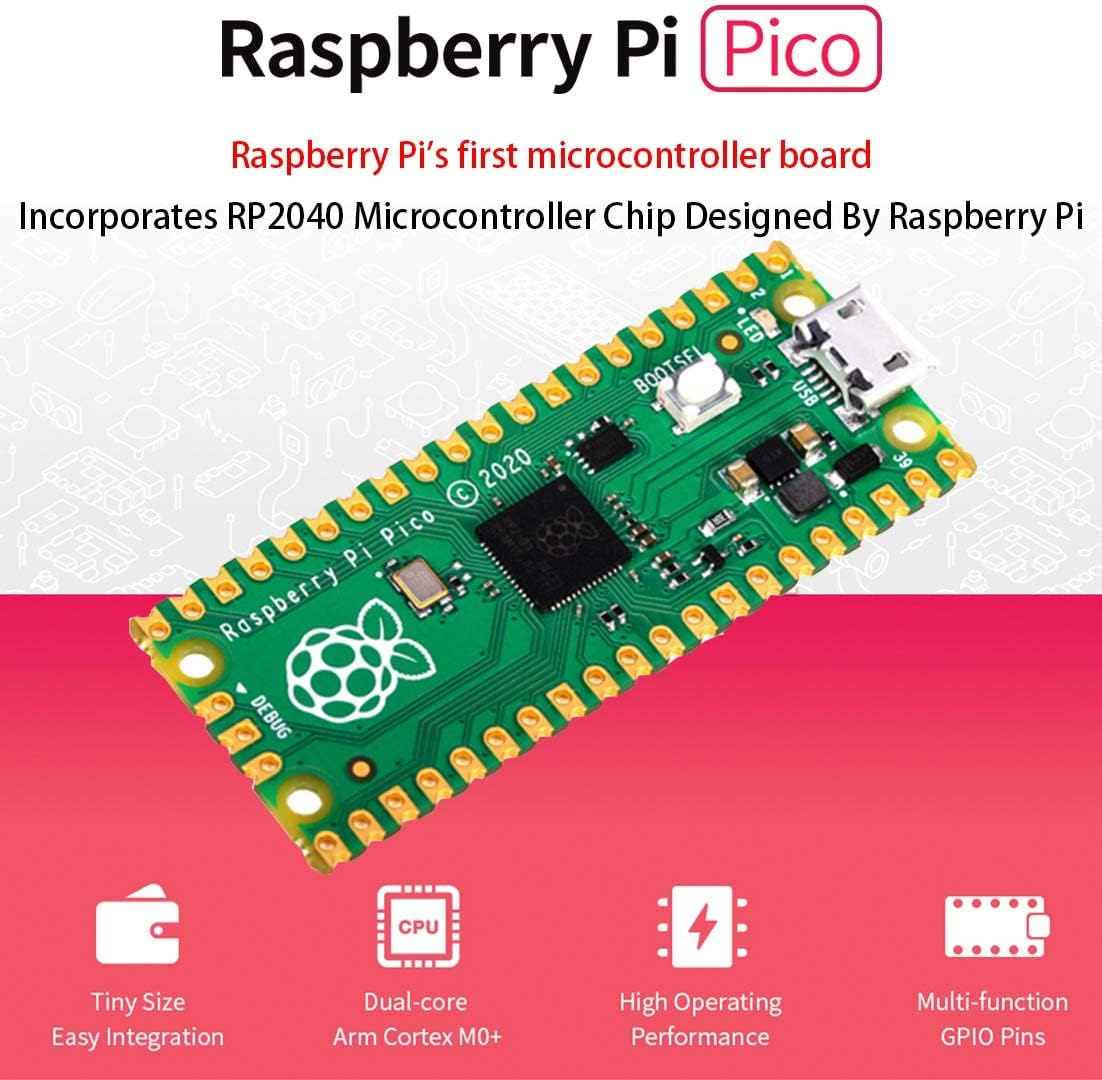 Raspberry Pi Pico Microcontroller Board, RP2040 Dual-core Arm Cortex M0+ Processor, Flexible Single Board Computer, Flagship Versatile Board by Raspberry Pi (1 Pack)