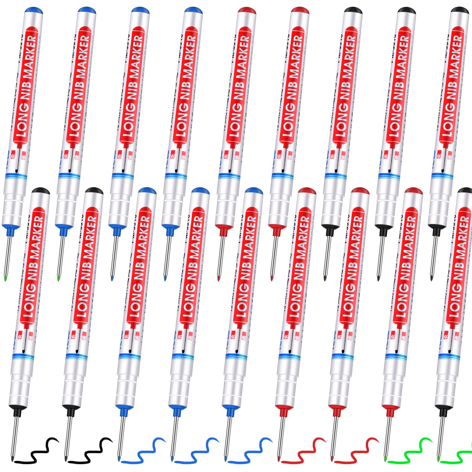 Multi-purpose Deep Hole Marker Pens Long Nosed Marker Deep Drill Hole Long Nib Scriber Waterproof Mechanical Carpentry Colorful Pen for Woodworking Hardware Decoration Construction (24)