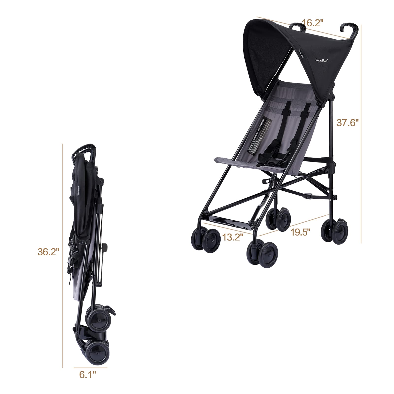 Pamo Babe Baby Umbrella Stroller, Lightweight Stroller, Compact Foldable Travel Strollers for Babies and Toddlers up to 33 lbs(Black)