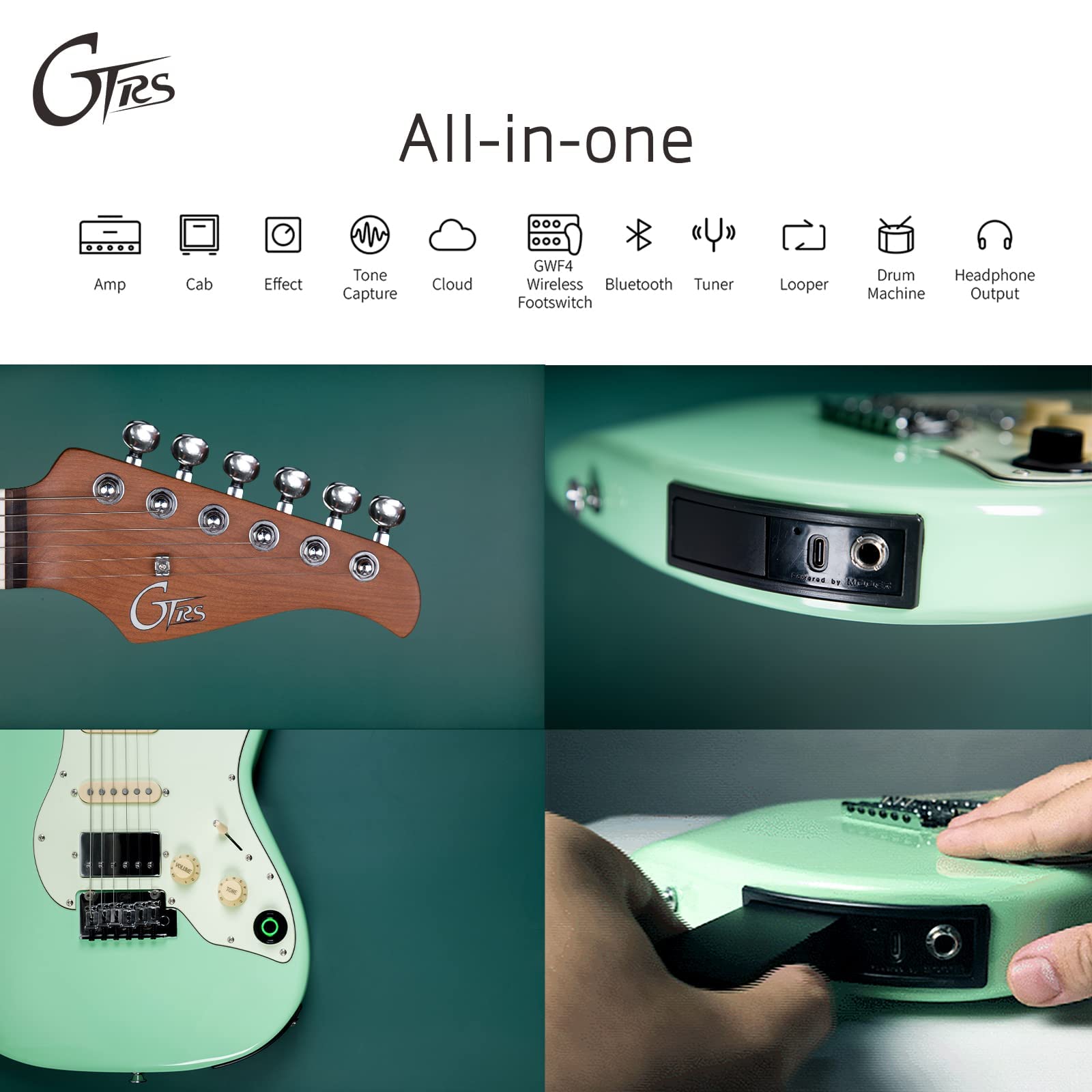 MOOER GTRS S800 Green with Wireless Footswitch Controller and MOOER Guitar Amplifier Combo 15W Green