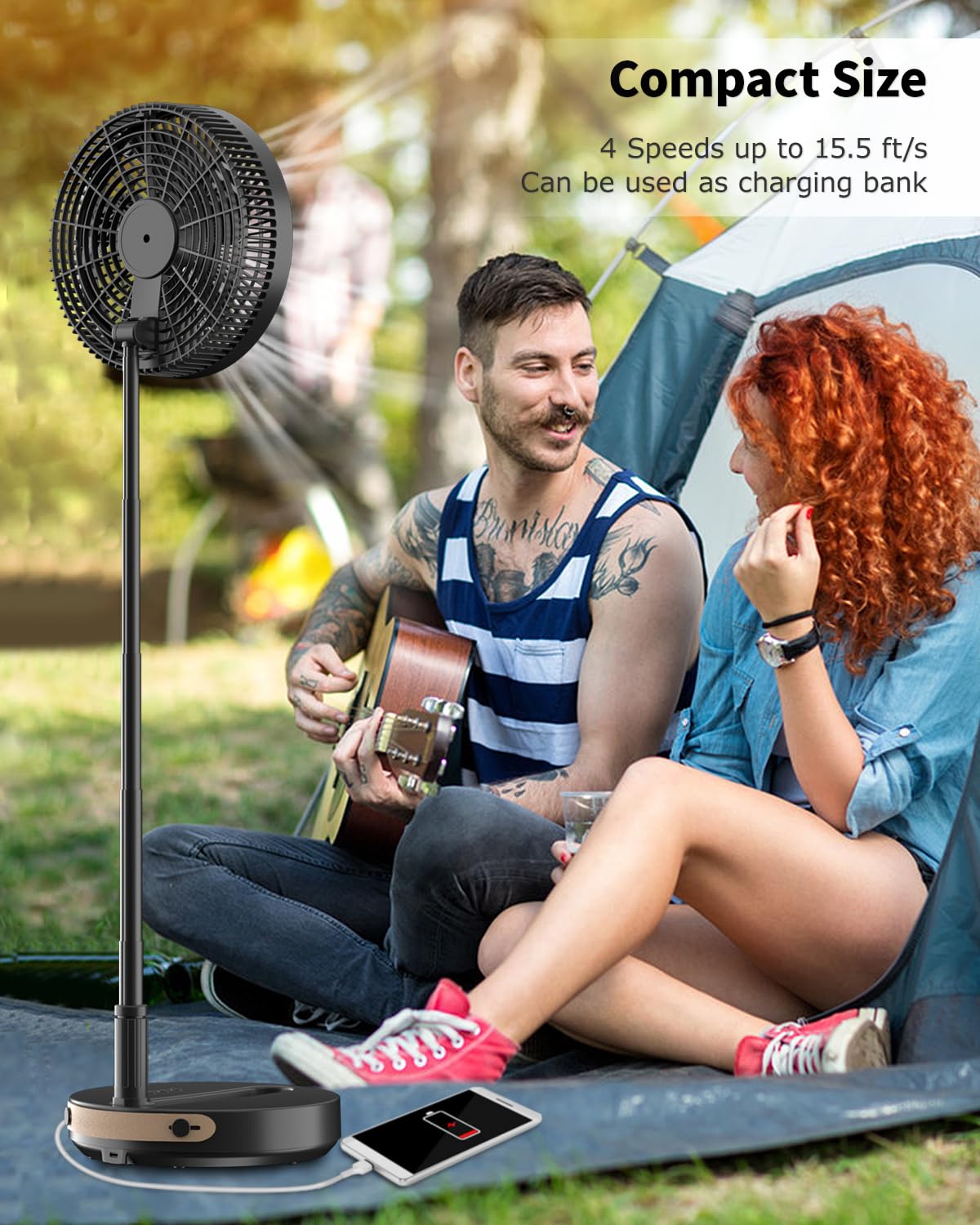 ICEBIRDS Portable Oscillating Standing Fan, 10" Foldaway Desk Fan, 10800mah Rechargeable Quiet Height Adjustable Floor Fan, 50H Working Time, Pedestal Fans for Indoor, Outdoor Camping