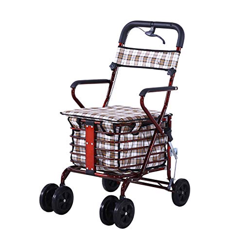Rollators Walkers Lightweight Iron Pipe Folding Four Wheel Rollator Walker Height Adjustable with Padded Seat Carry Basket and Locakble Brakes Bearing Weight: 100kg/220lbs