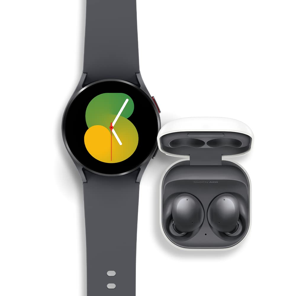 SAMSUNG Galaxy Watch 5 + Buds 2 Bundle, 40mm Bluetooth Smartwatch w/Body, Health, Fitness, Sleep Tracker, Gray Band and True Wireless Bluetooth Earbuds w/Noise Cancelling, Ambient Sound, Graphite