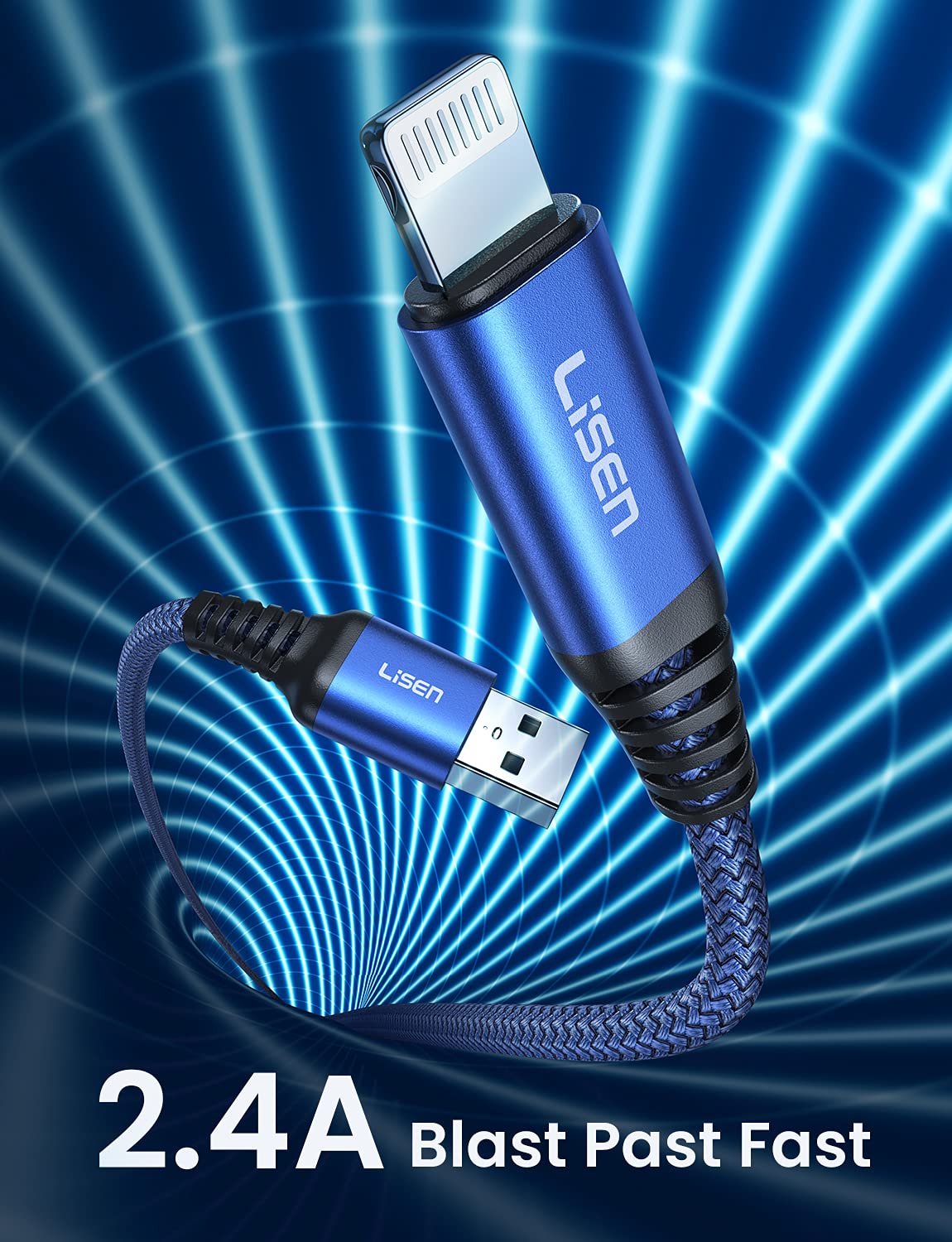 LISEN iPhone Charger, Lightning Cable [MFi Certified] 2-Pack 6FT, Nylon Braided 2.4A Fast Charging iPhone Charging Cord Compatible with iPhone 13 Mini 13 12 11 Pro Max XR XS Max X 8 7 6 Plus SE iPad…