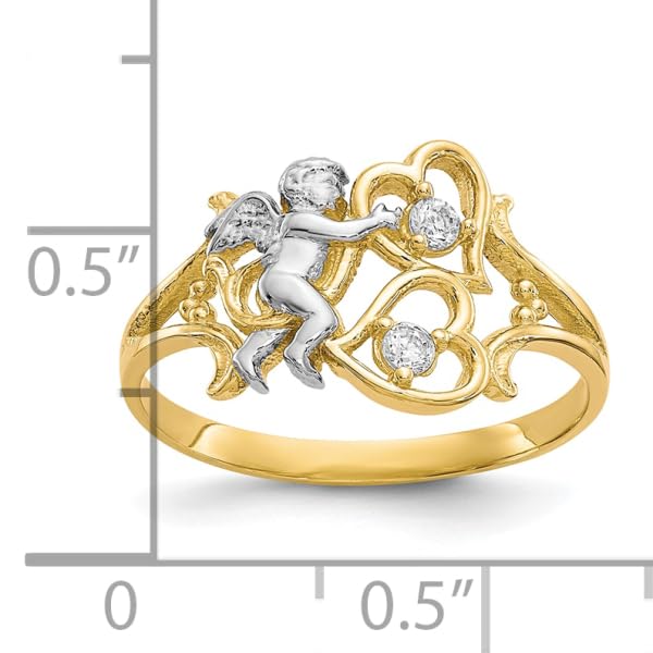 IceCarats 10K Yellow Gold Cubic Zirconia CZ Guardian Angel Heart Love Ring Size 6