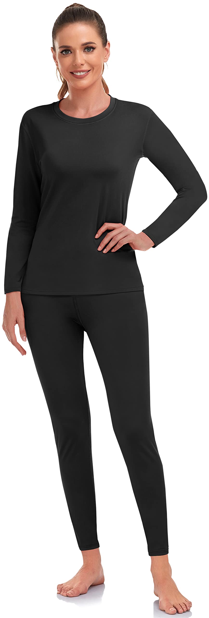 MIRITY Thermal Underwear for Women - Long Johns with Fleece Lined Cold Weather Base Layer Pajama set Black