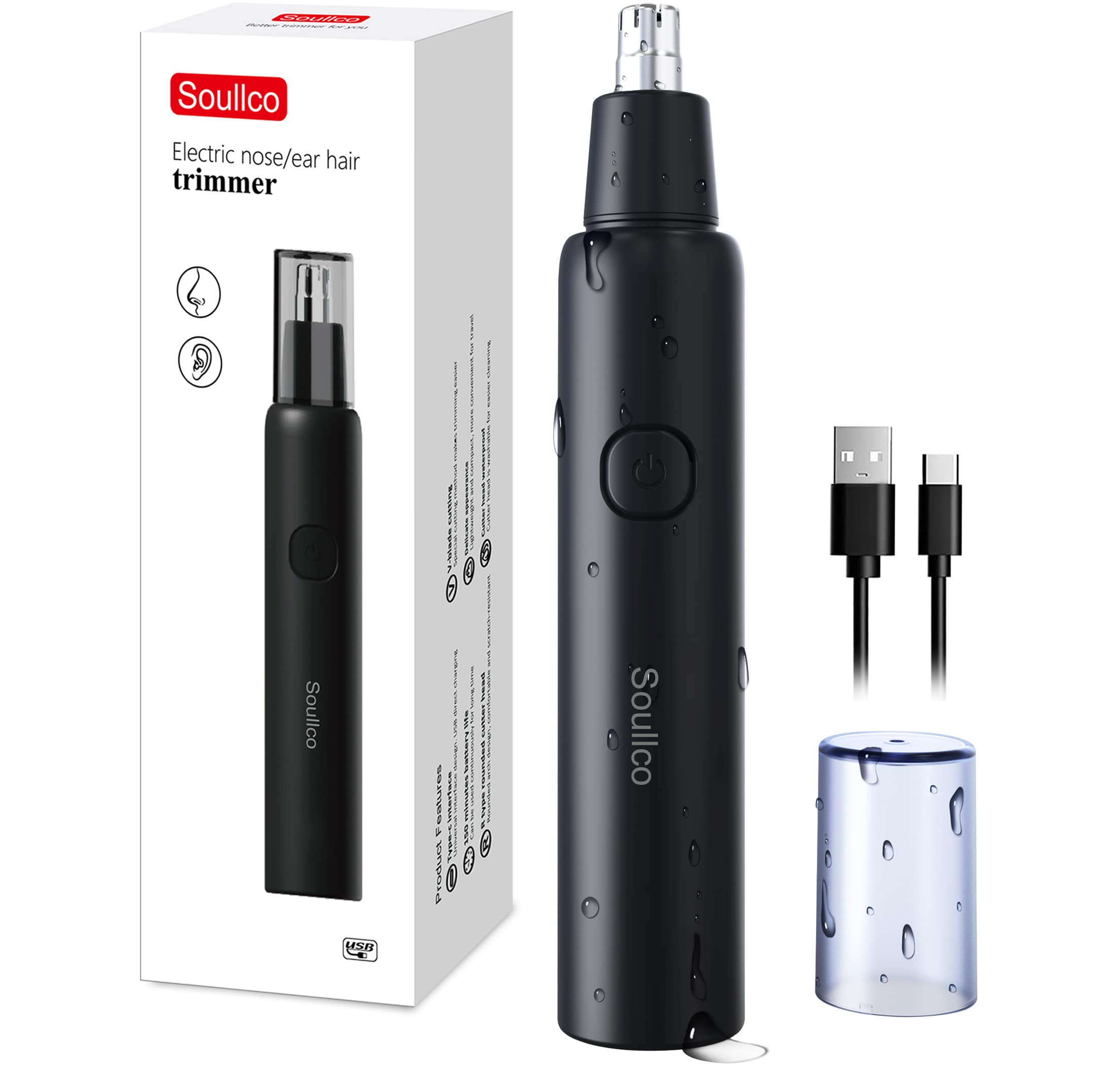 Soullco Ear and Nose Hair Trimmer for Men Rechargeable, USB Electric Nose Hair Trimmer for Women Professional Painless, Dual Edge Blades for Easy Cleansing